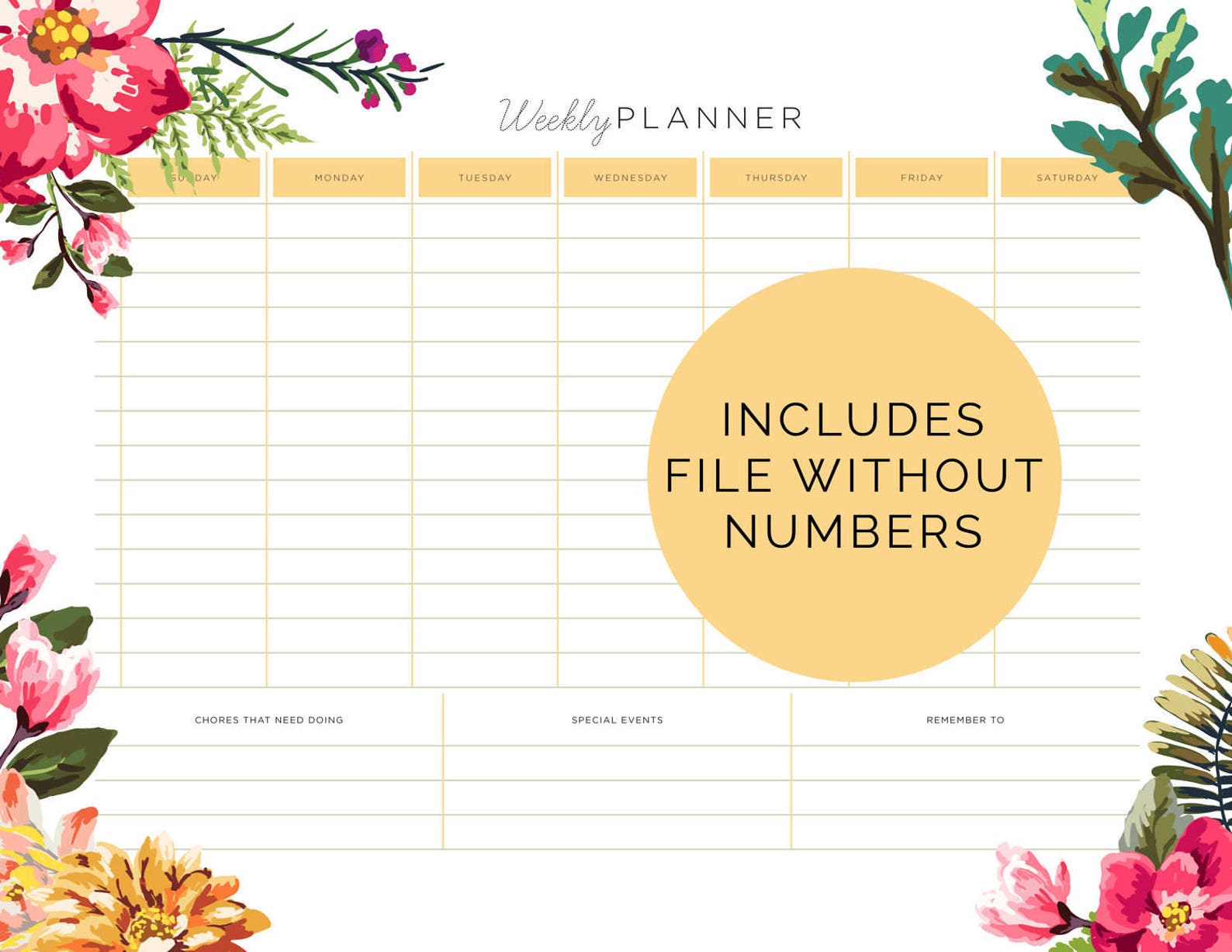 Weekly Planner Printable, Weekly Schedule, 2017 Weekly Planner ...