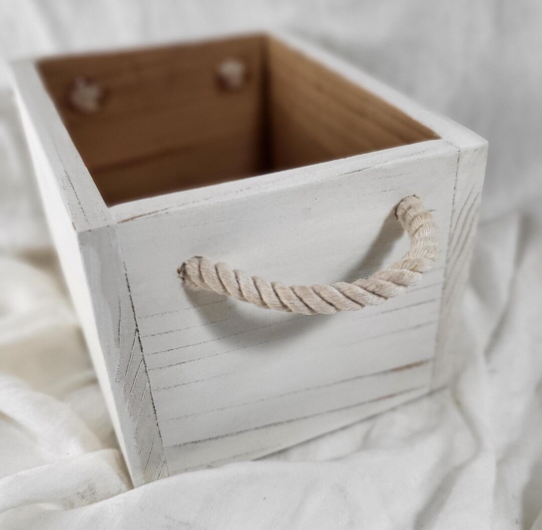Decorative White Wood Box/ Rope Handles/ Cute Display Box/ Rustic ...