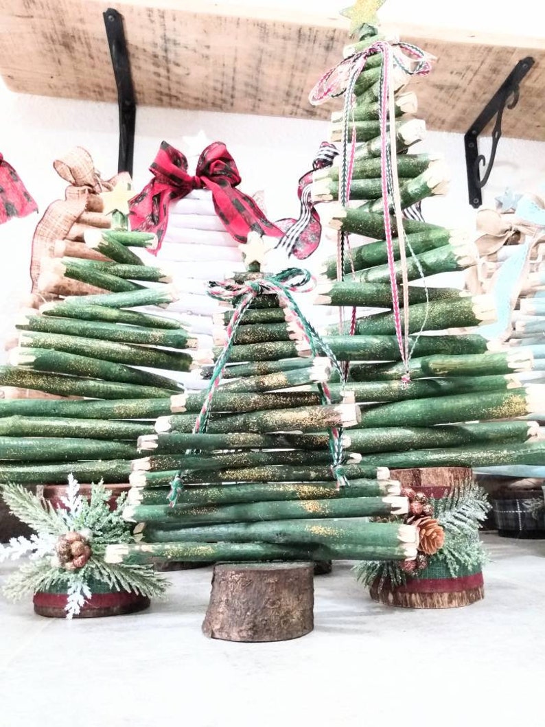 Rustic Green Wood Stick Christmas Tree: Small Space Decor - Etsy