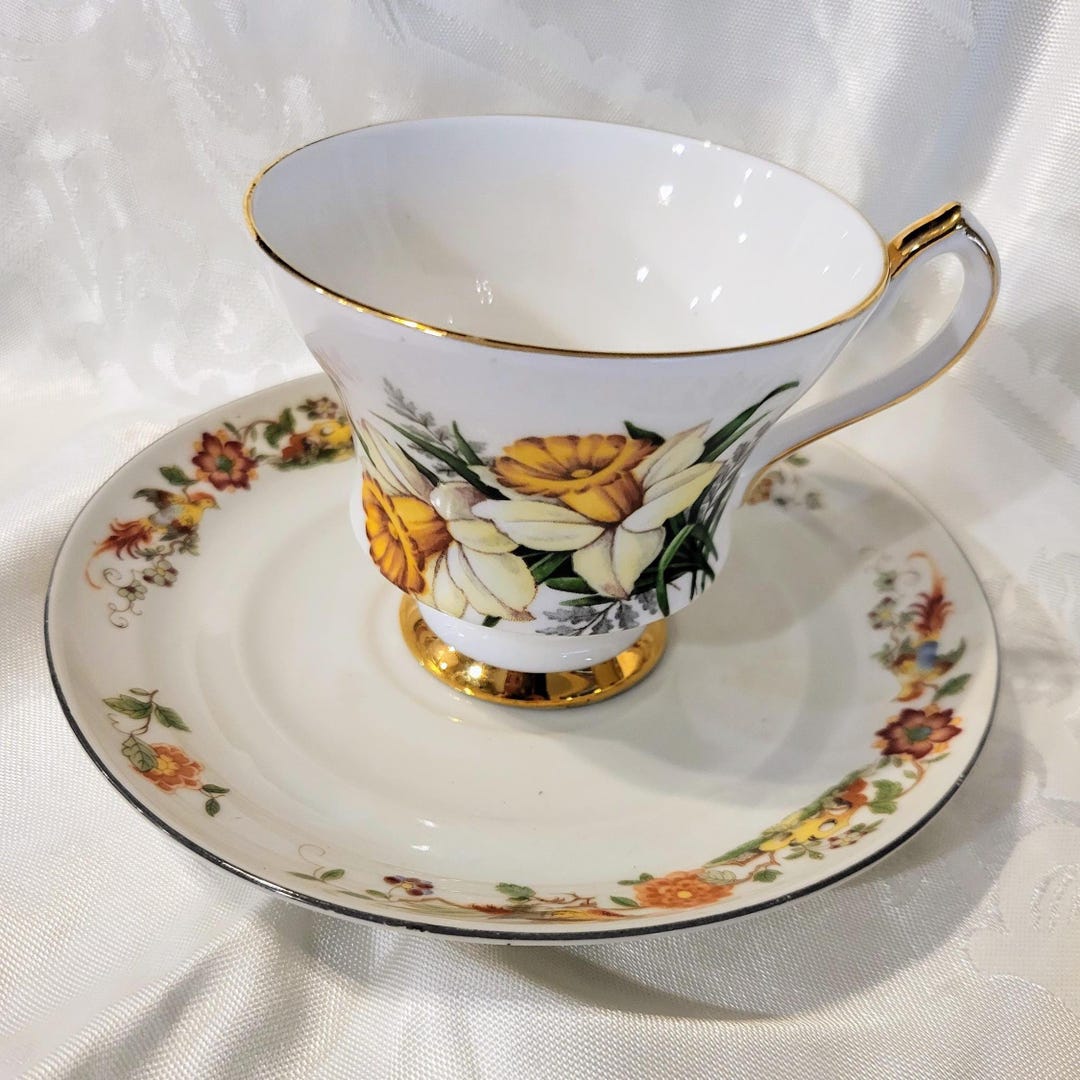 Vintage Royal London Bone China Daffodil Teacup With Mismatched Floral ...