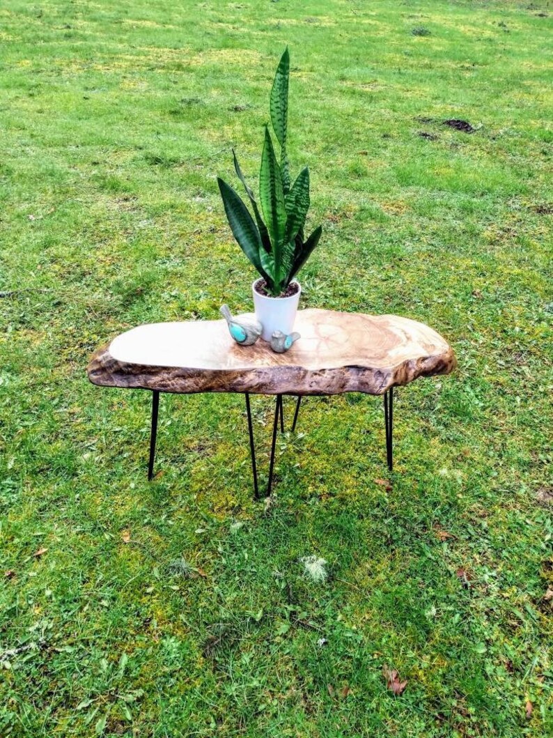 Live Edge Coffee Table/ 3 Ft Coffee Table/ Inlay Wood Table/ Hairpin ...