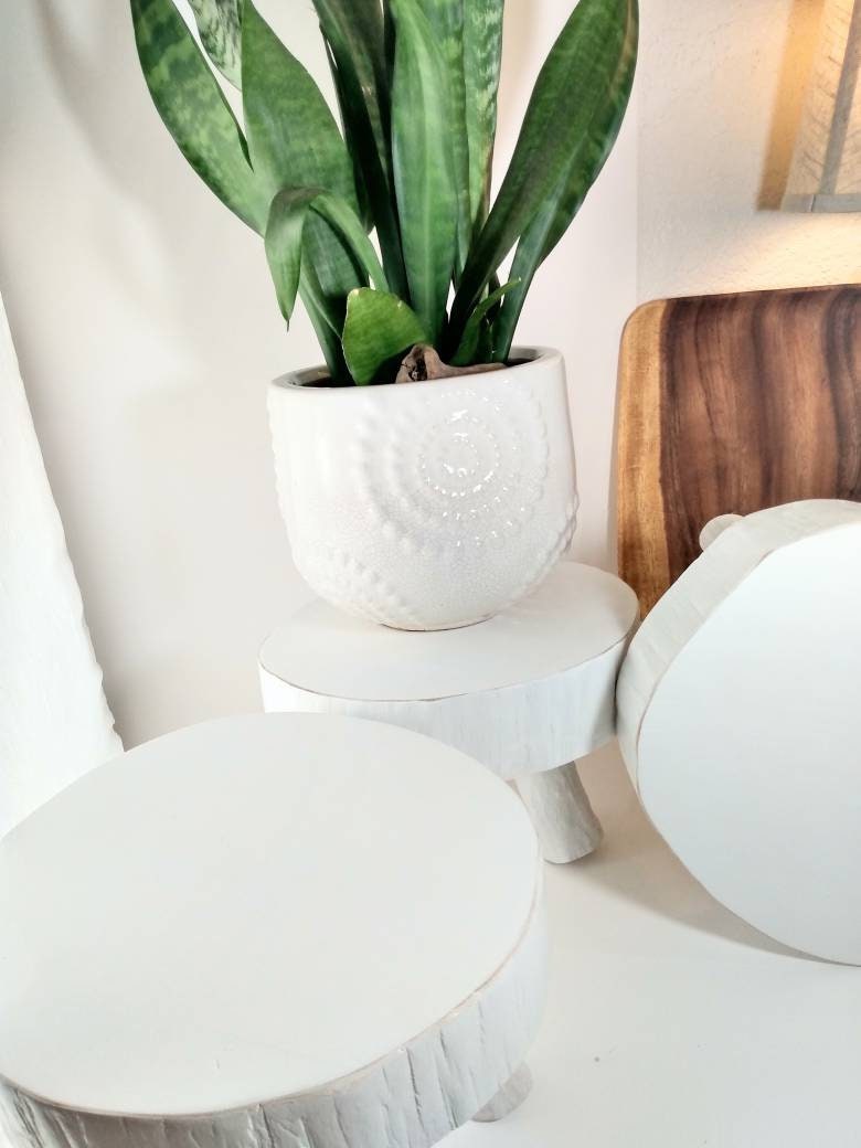 Wood Plant Stand/ Plant Stand White /round Wood Plant Stand/3 Leg Plant ...