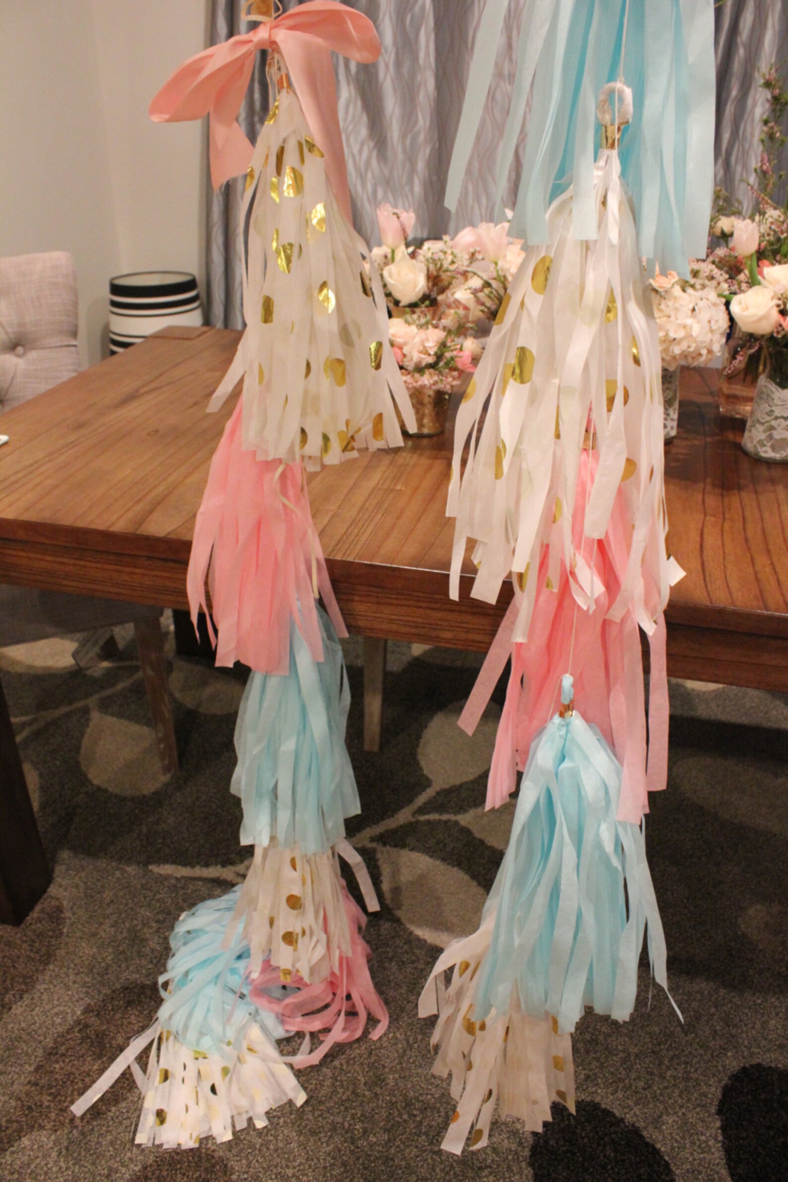 36 Balloon Tissue Paper Tassel // Pink Blue Gold Polka - Etsy