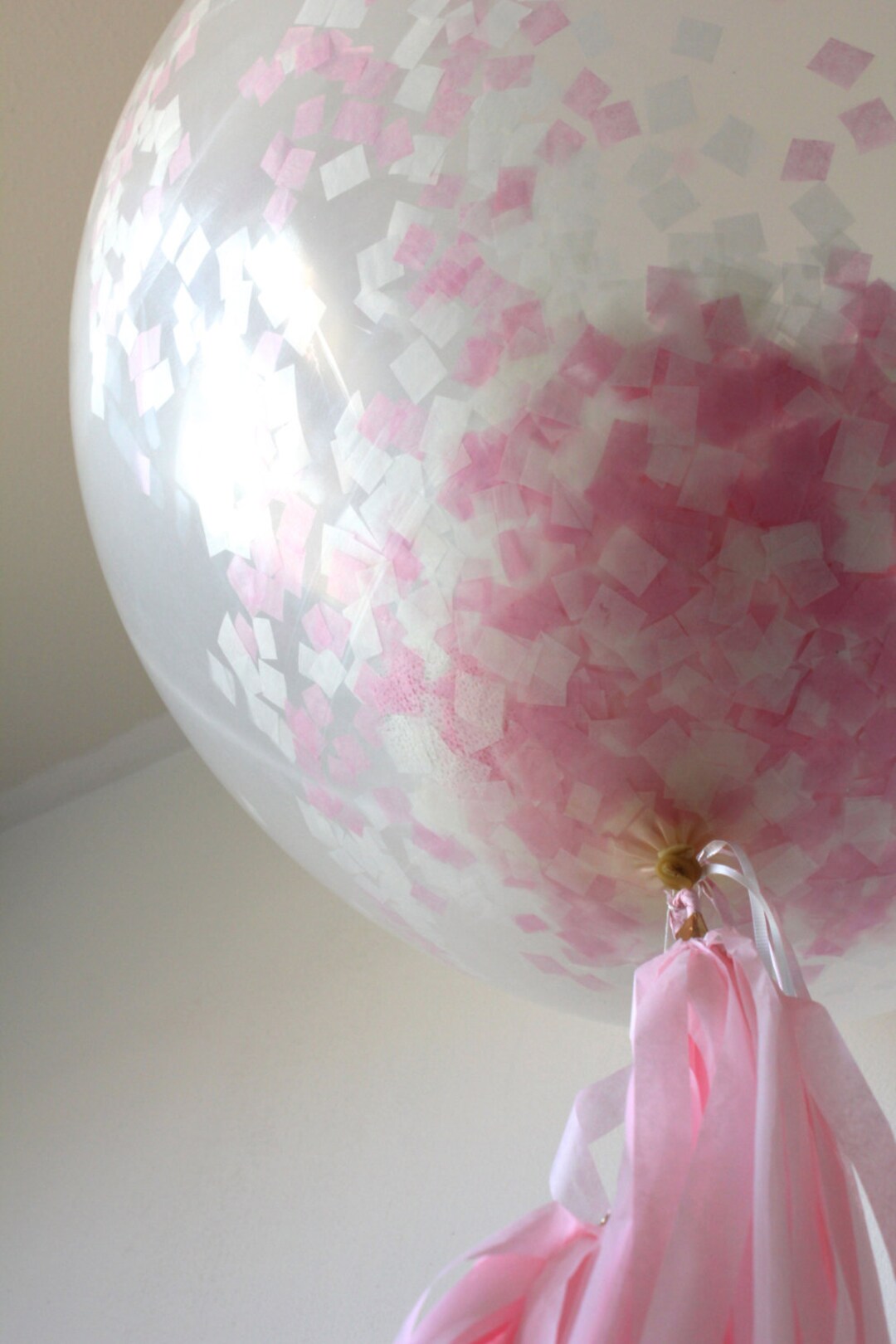 Giant 36 Inch Balloon With Pink and Ivory Confetti and Pink Tassel ...