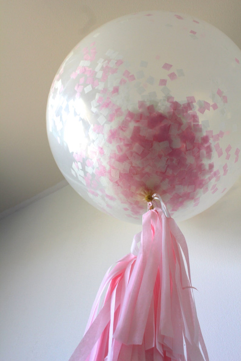 Giant 36 Inch Balloon With Pink and Ivory Confetti and Pink Tassel ...