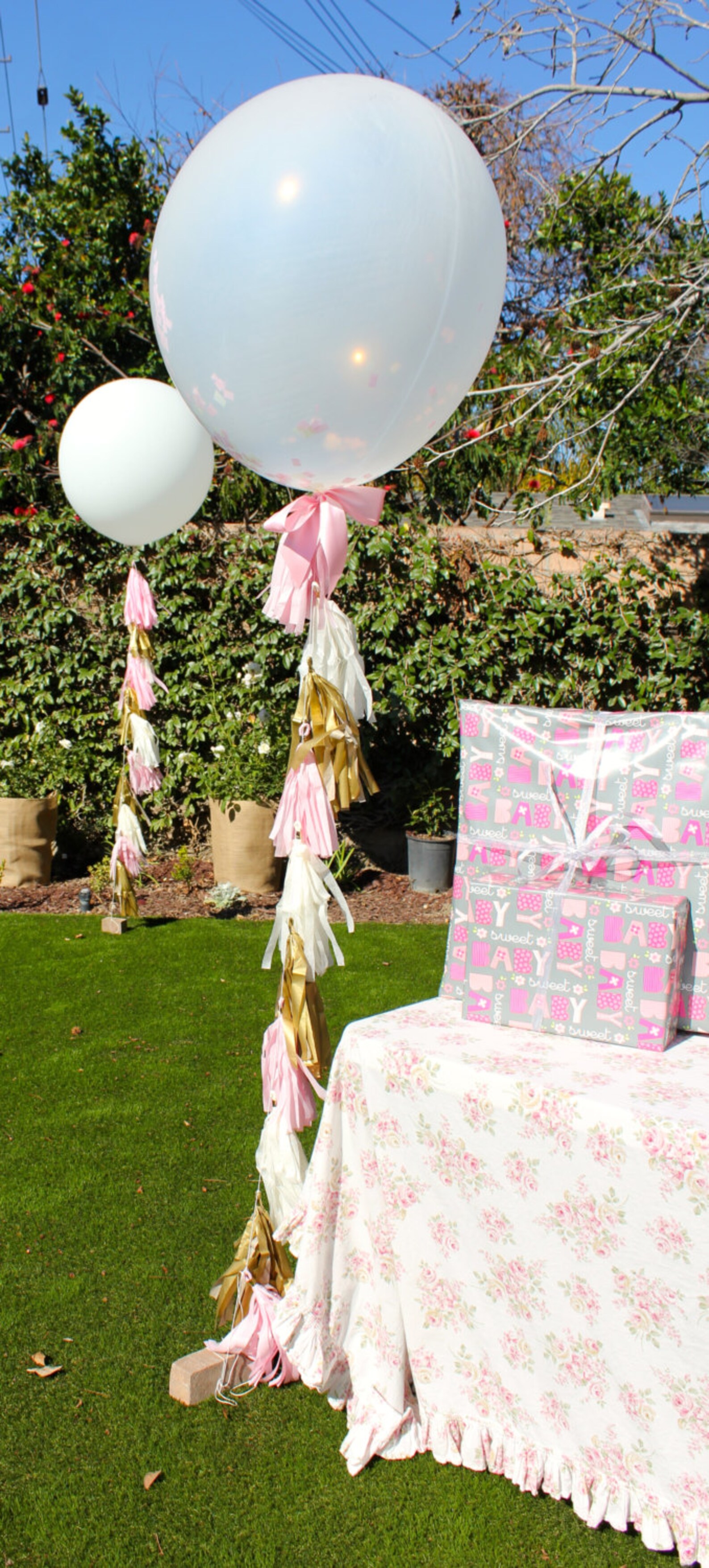 36 Inch Balloon Tissue Paper Tassel // Pink Gold Ivory Paper - Etsy