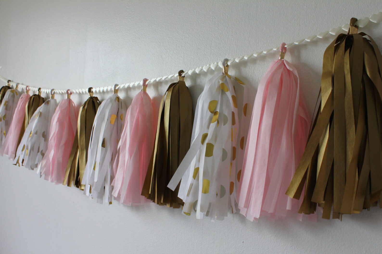 Tissue Paper Tassel Garland // Pink and Dots // Blush Pink, Gold Polka ...