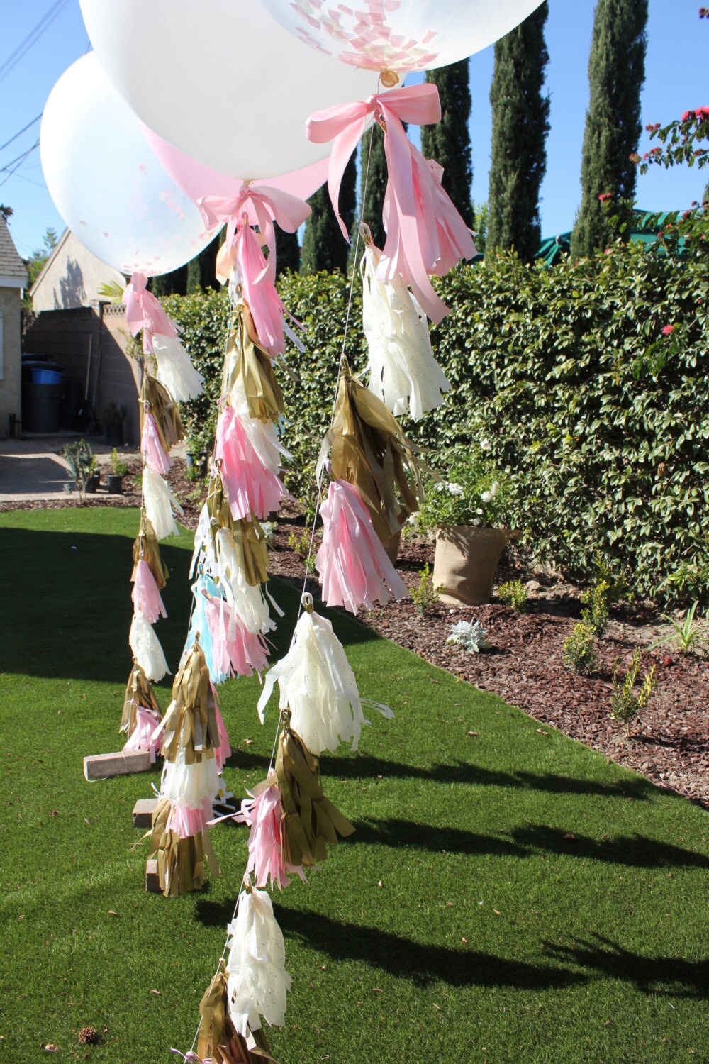 36 Inch Balloon Tissue Paper Tassel // Pink Gold Ivory Paper - Etsy