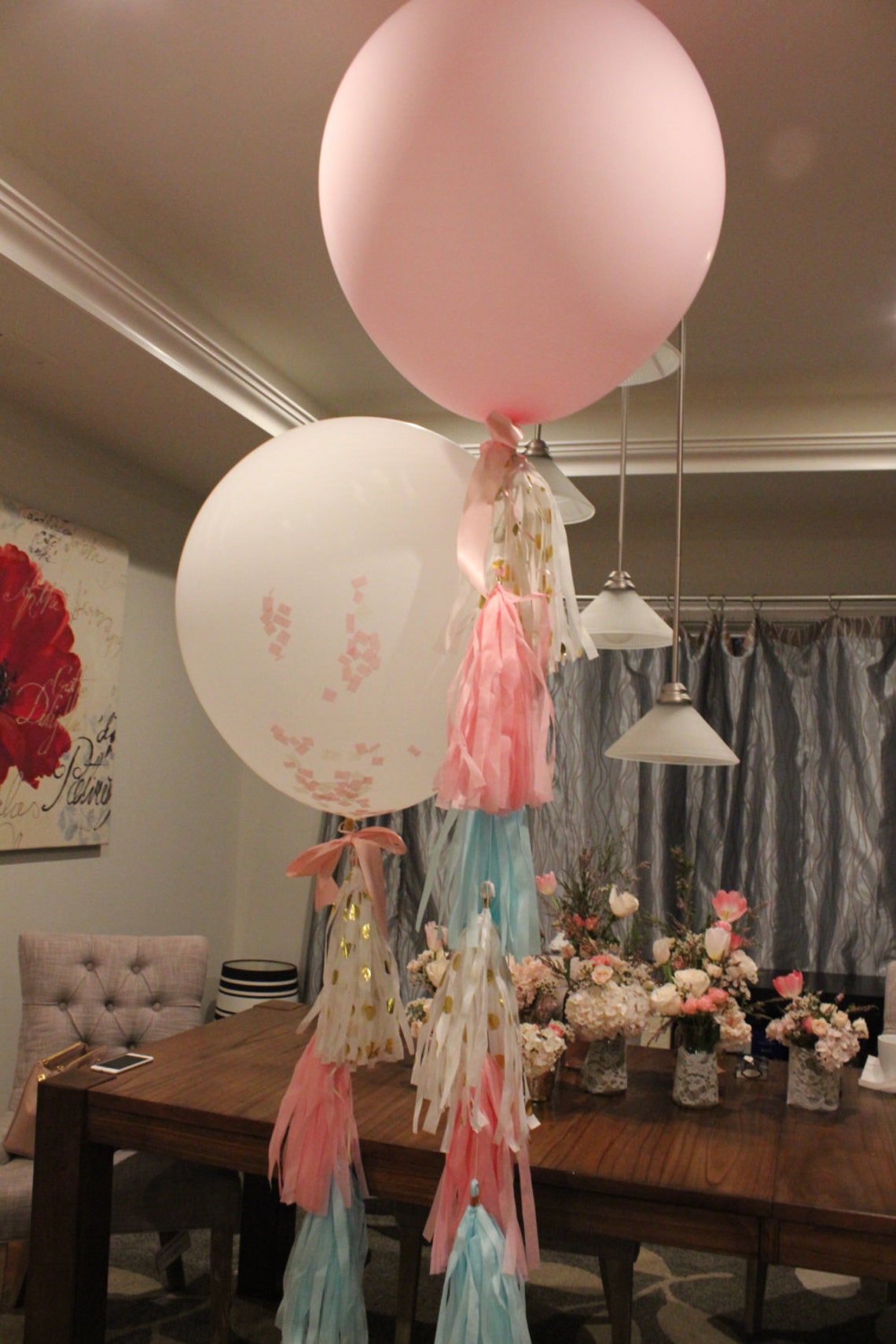 36 Balloon Tissue Paper Tassel // Pink Blue Gold Polka - Etsy