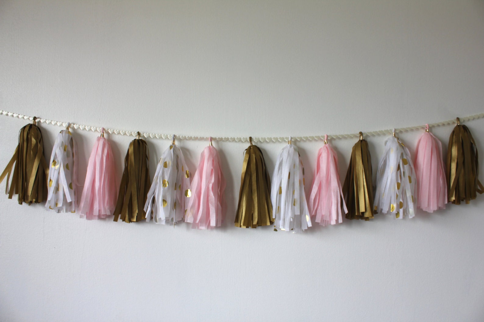 Tissue Paper Tassel Garland // Pink and Dots // Blush Pink, Gold Polka ...