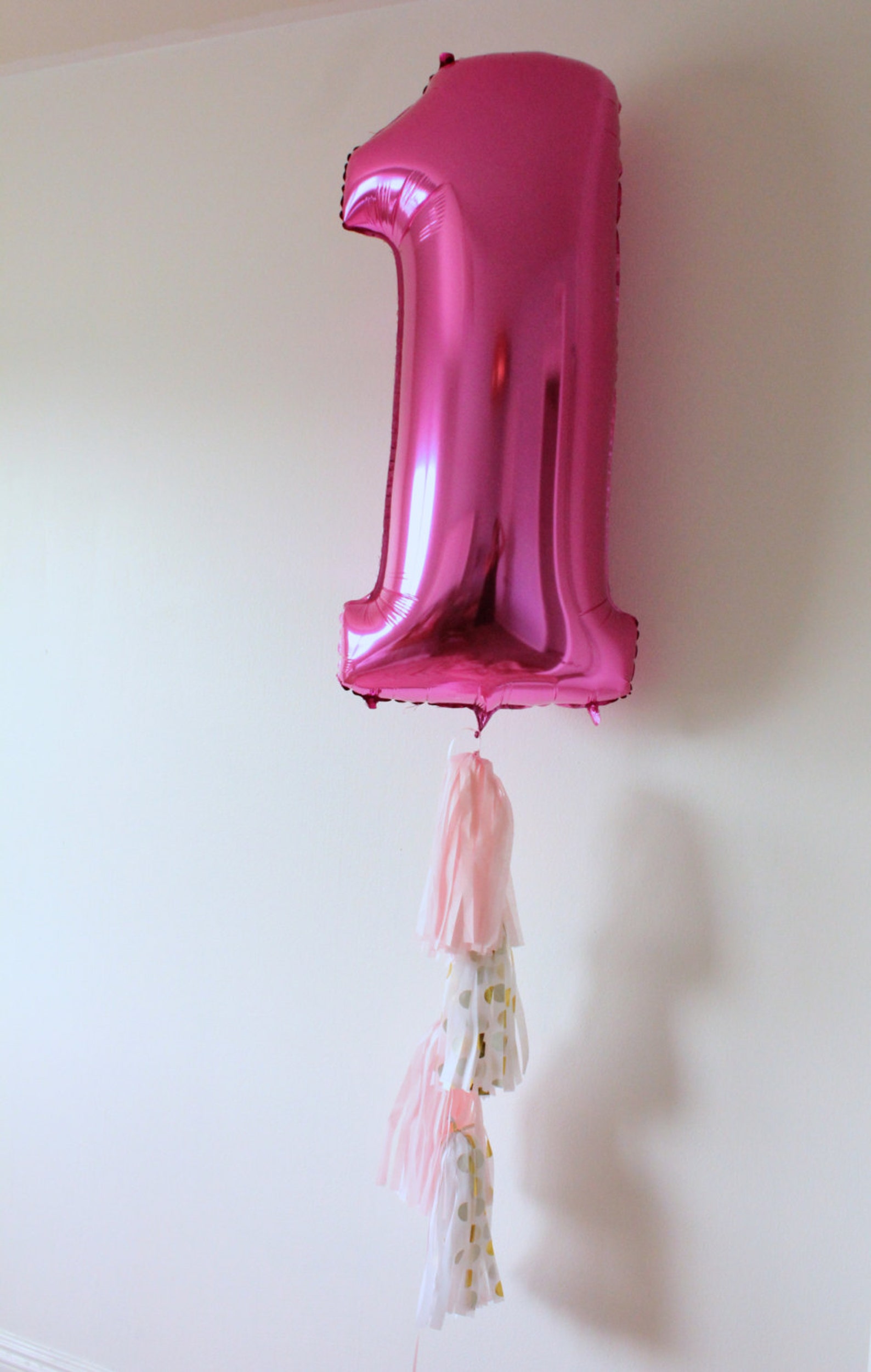40 Inch Pink Foil Number Balloon With Tassels // Birthday Celebration ...