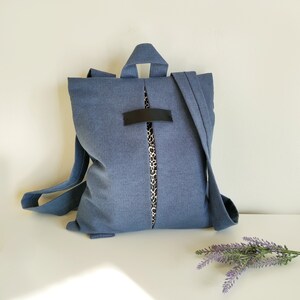 Blue Women Backpack Waterproof Canvas Bag Convertible Rucksack ...
