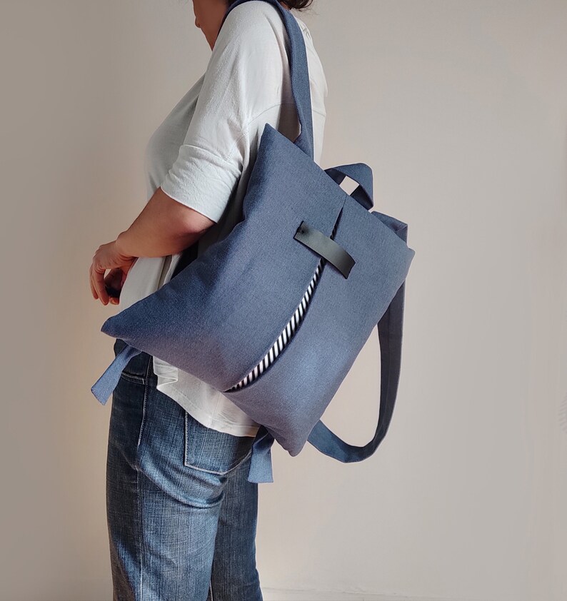 Blue Women Backpack Waterproof Canvas Bag Convertible Rucksack - Etsy