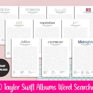 Taylor Swift Album Word Searches Taylor Swift Puzzles Taylor Swift ...