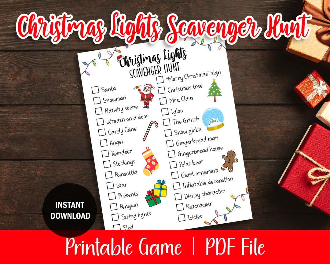 Christmas Lights Scavenger Hunt Christmas Games Printable Instant ...