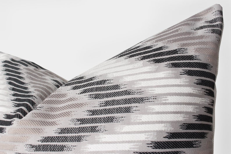 Chevron Ikat Pillow Cover Neutral Geometric Pillows in Black - Etsy