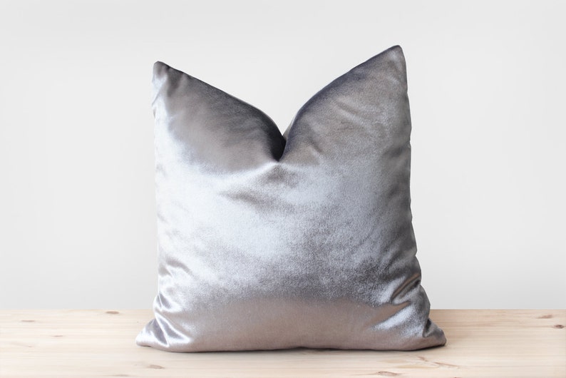 Silver Velvet Pillow Cover Solid Silver Cushion Shiny Silver Velvet ...