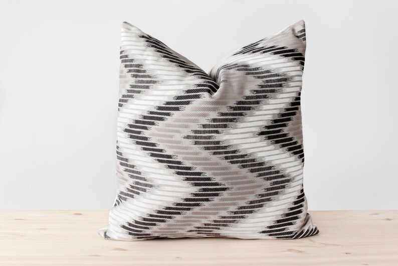 Chevron Ikat Pillow Cover Neutral Geometric Pillows in Black - Etsy