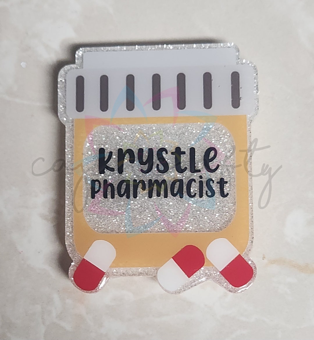 Square Pill Medicine Bottle Name Tag - Glitter or No Glitter Option - Etsy