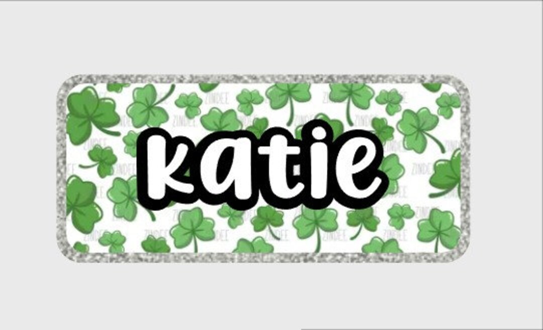 St Patty Green Clovers - Magnetic Glitter Name Tag - Work Name Tag - ID ...