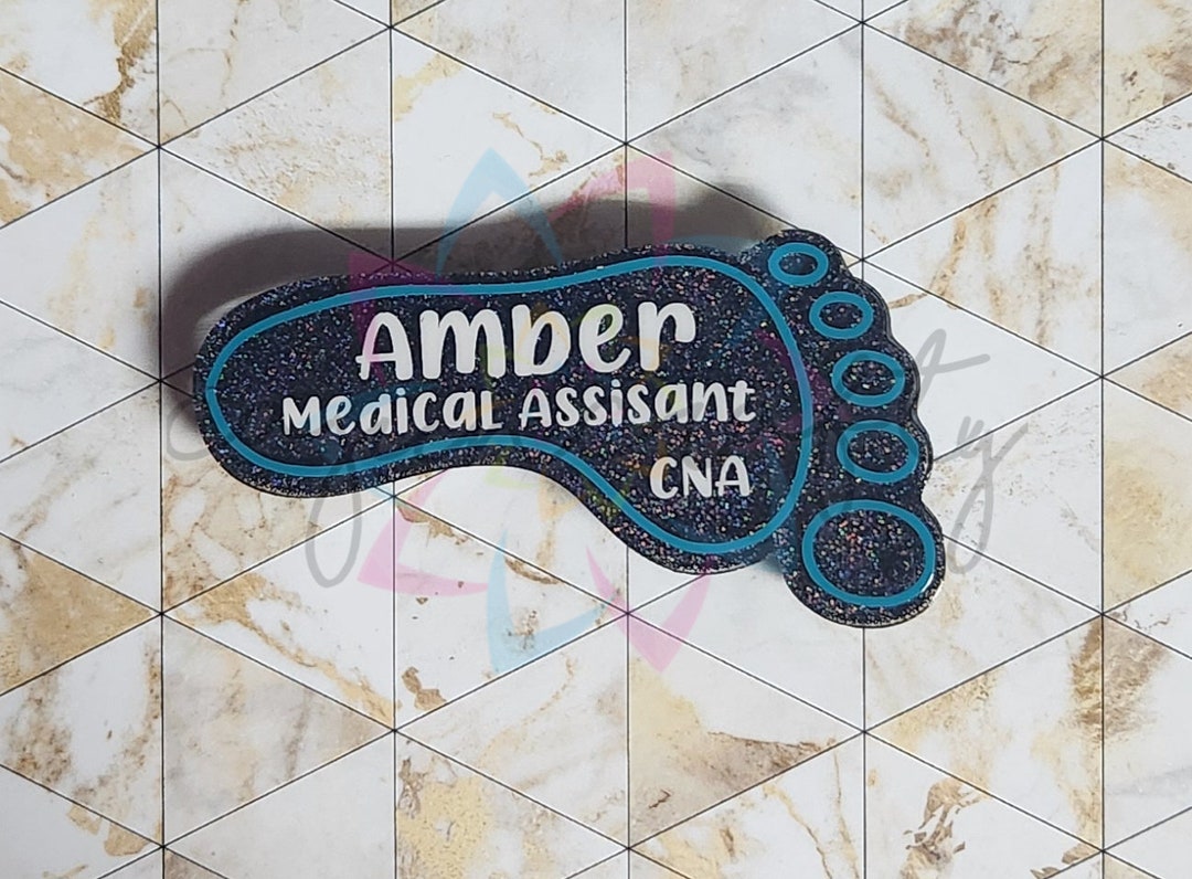 Foot Magnetic Glitter Name Tag - Work Name Tag - ID - Personalized ...