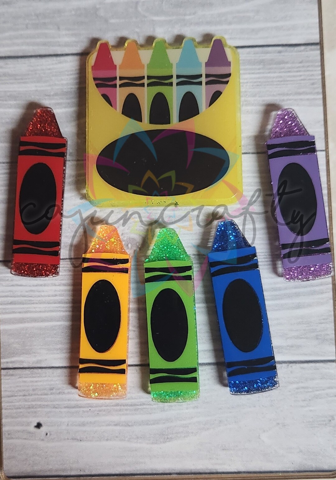 Themed School Crayons Box Glitter Refrigerator Magnet Set - 6 Pieces ...