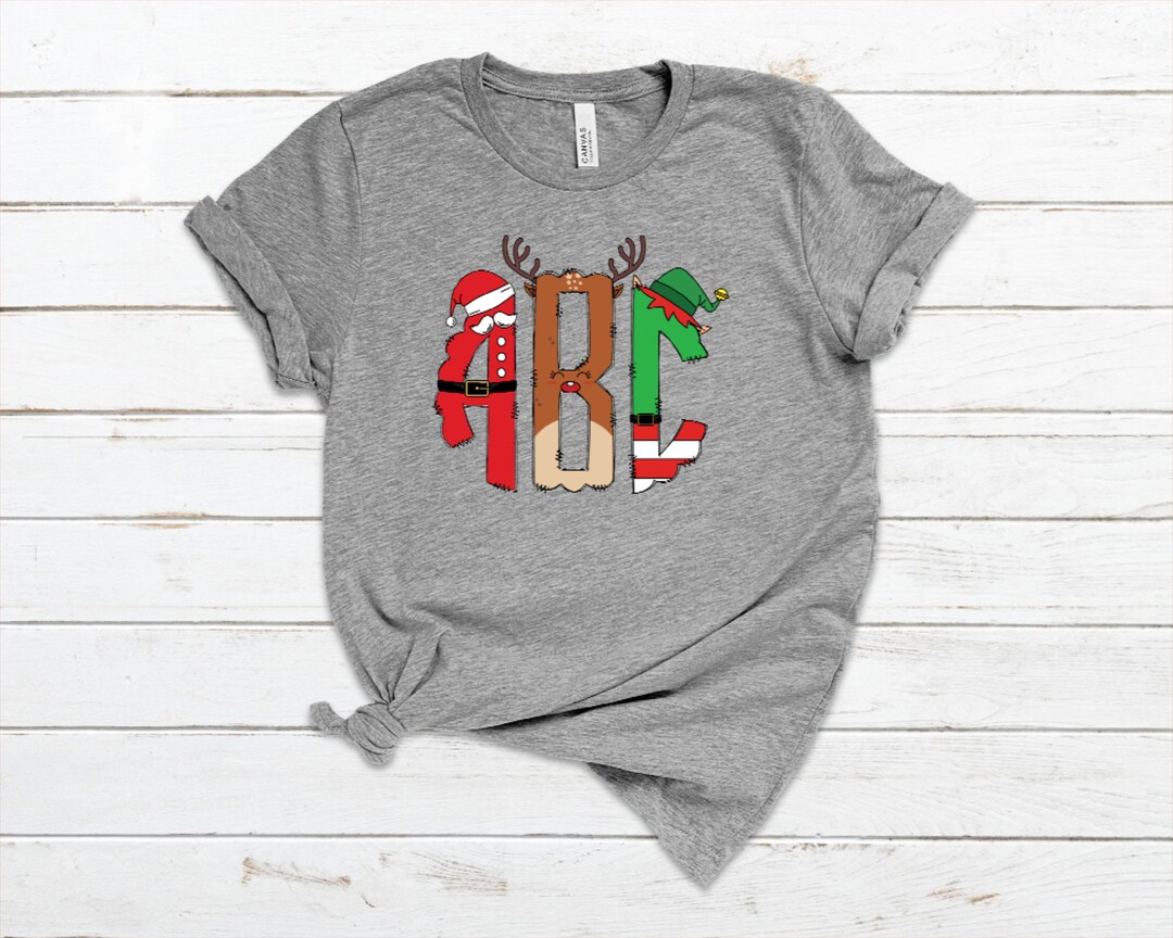 Christmas Elf Santa Reindeer Initials Monogram Shirt - Etsy