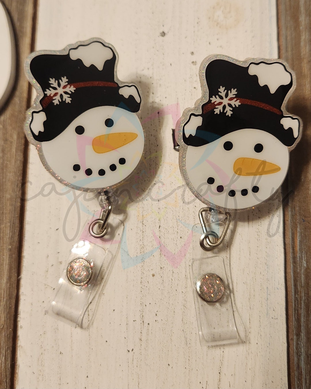 White Snowman Snow White Glitter Permanent Badge Reel - Custom - Clear ...
