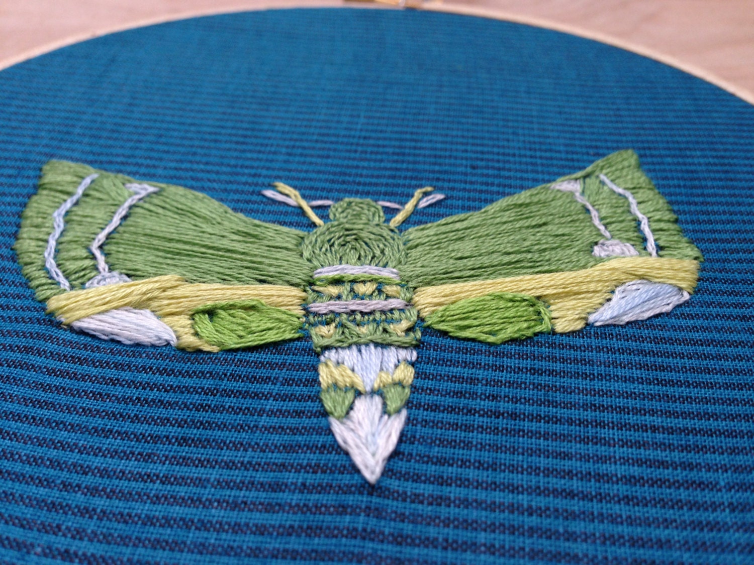 Handmade Hoop Embroidery of Green Moth - Etsy