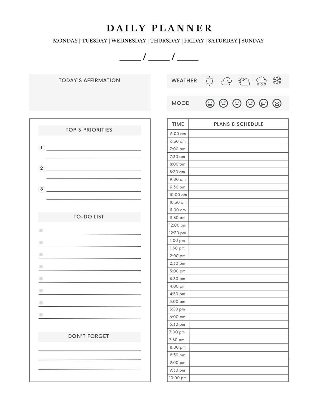 Daily Schedule Printable {A5 and LETTER} - Etsy