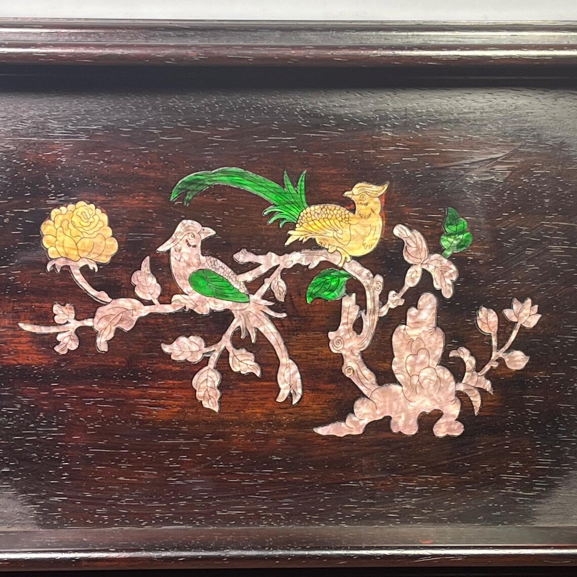 Chinese Antique Hand-carved Rosewood Inlaid Shell Flower and Bird ...