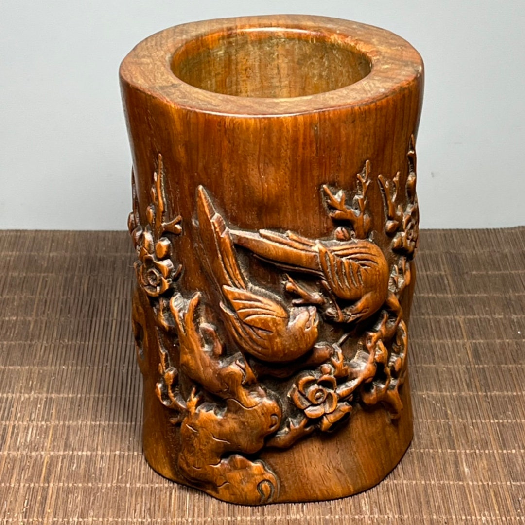 Chinese Pure Hand Carved Rosewood Carving Magpie Plum Blossom Pattern ...