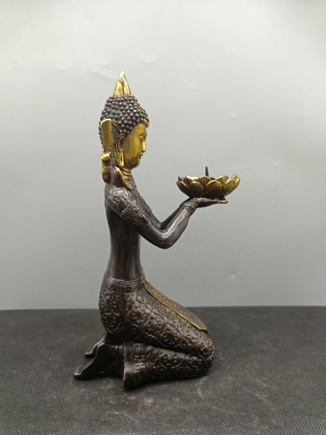 Chinese Antique Pure Copper Gilt Handcrafted Beauty Statue Candlestick ...