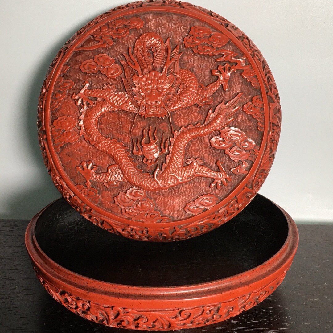 Chinese Pure Hand Carved Lacquerware Dragon Pattern Jewelry Box,storage ...