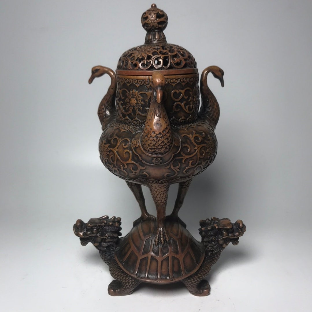 China's Ancient Bronze Turtle and Crane Incense Burner Statue is ...