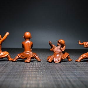 Chinese Antique Natural Boxwood Kung Fu Little Monk Statue a Set ...