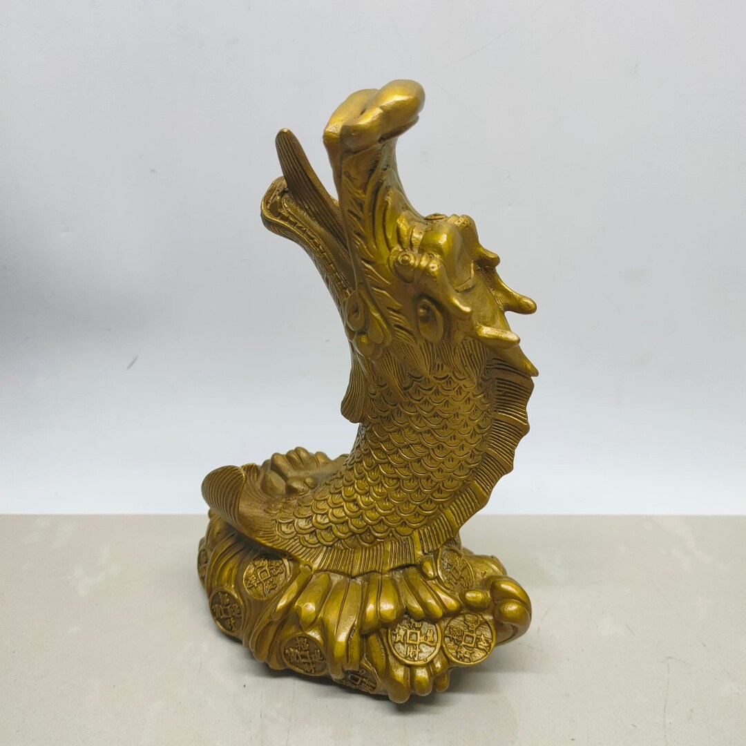 Chinese Pure Hand-carved Brass Dragon Fish Statue Ornament,precious and ...