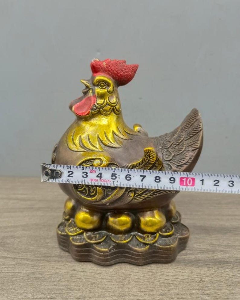Chinese Antique Pure Hand Carved Pure Copper Gilt Yuanbao Hen Statue ...