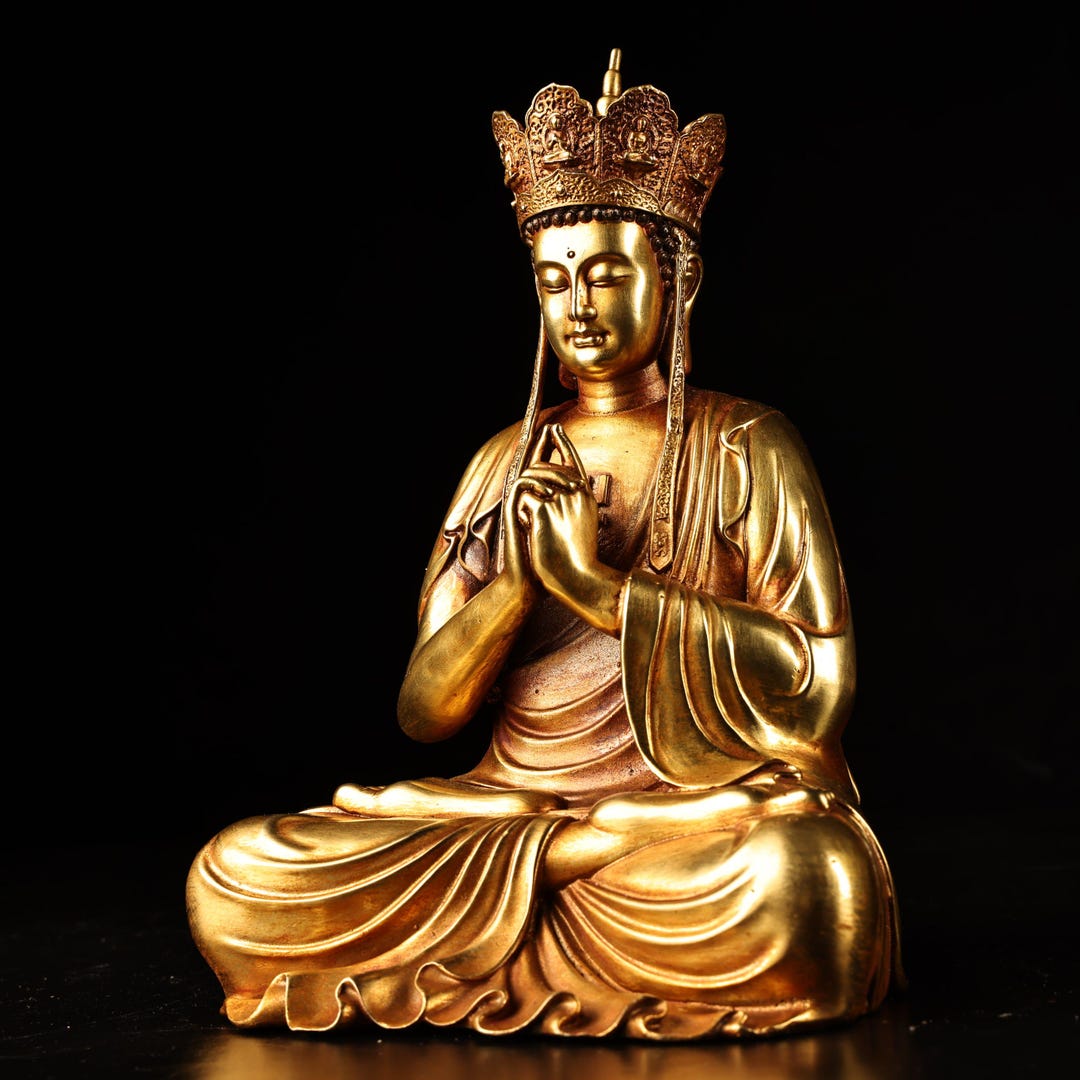 Chinese Antique Hand Carved Pure Copper Gilt High Relief Carving ...