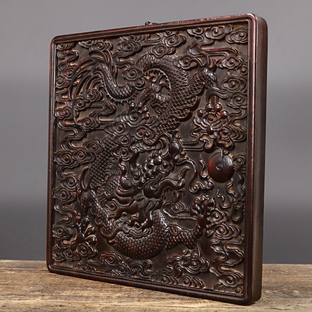 Chinese Pure Hand-carved Large Rosewood Auspicious Dragon Pattern ...