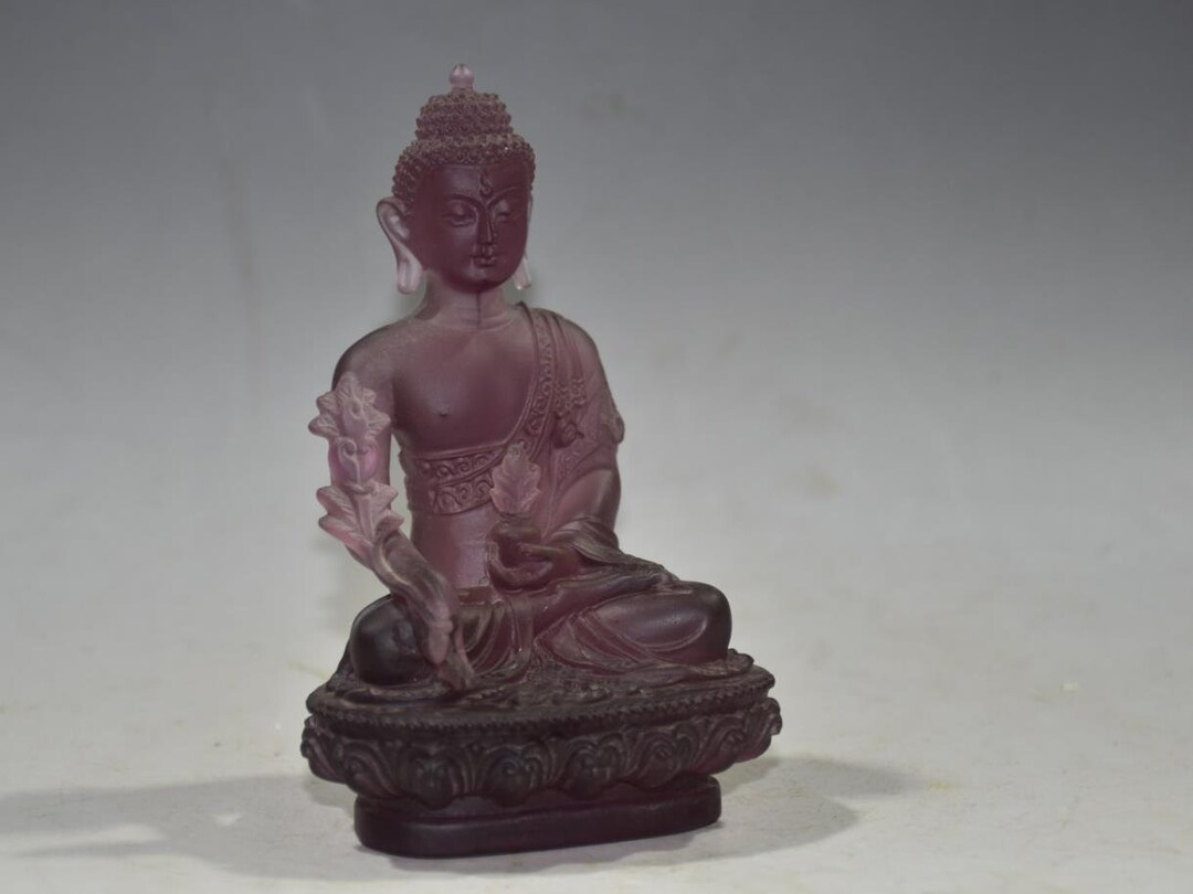 Chinese Antique Handmade Exquisite Rare Glass Lotus Base Sakyamuni ...