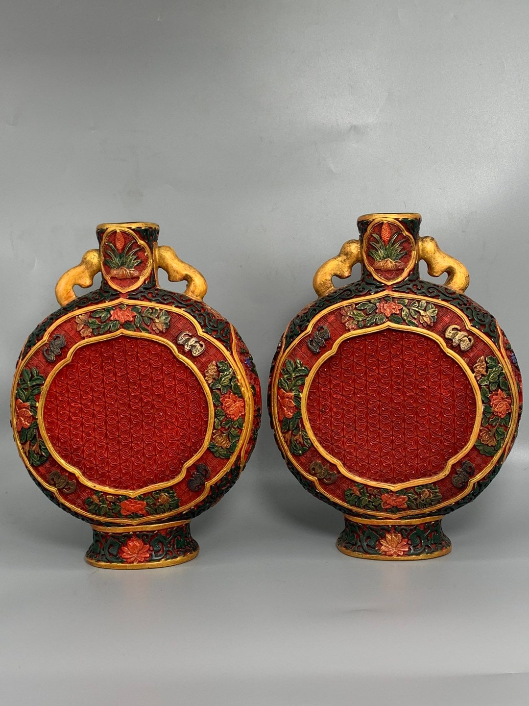 Chinese Antique Lacquerware Bottles Pure Hand-painted Carved Flower ...