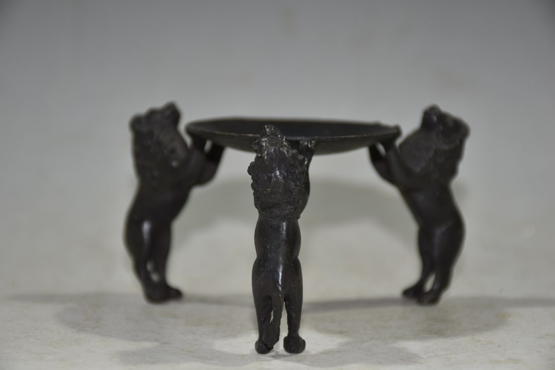 Chinese Antique Pure Copper Three Legged Lion Statue Candlestick ...