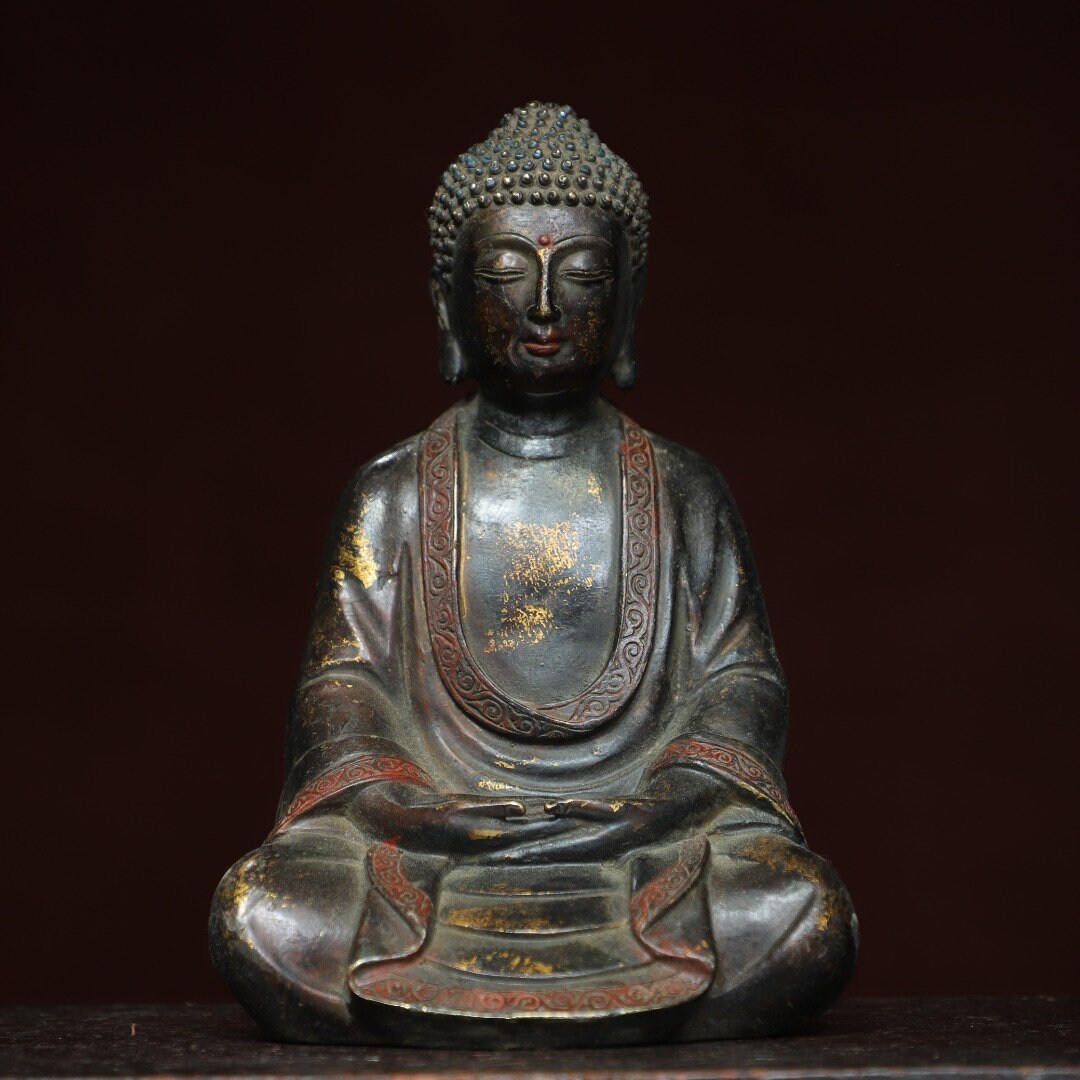 Chinese Antique Hand-carved Pure Copper Sakyamuni Buddha Statue Bronze ...