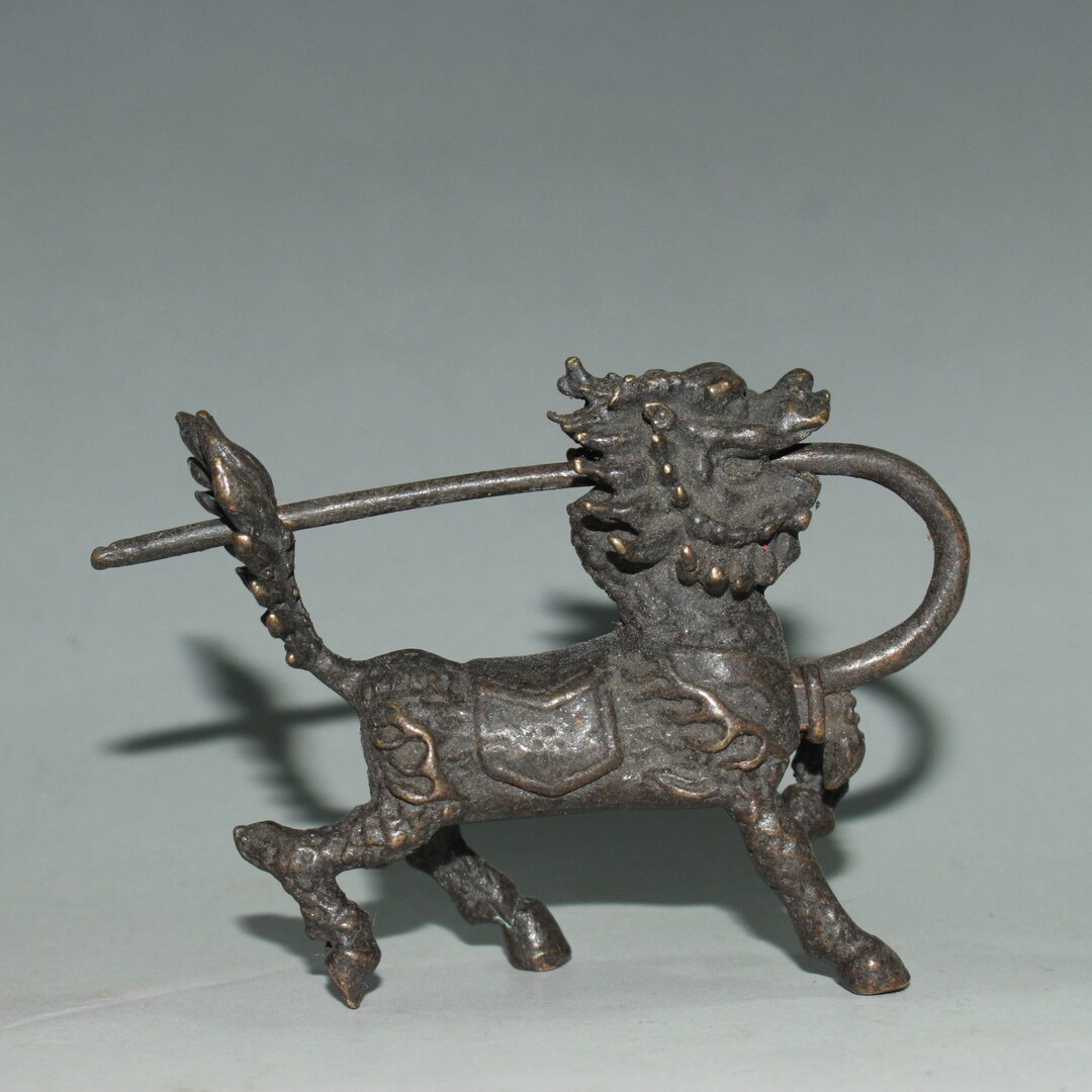 Chinese Antique Pure Copper Kirin Lock Ornament,pure Hand Carved God of ...