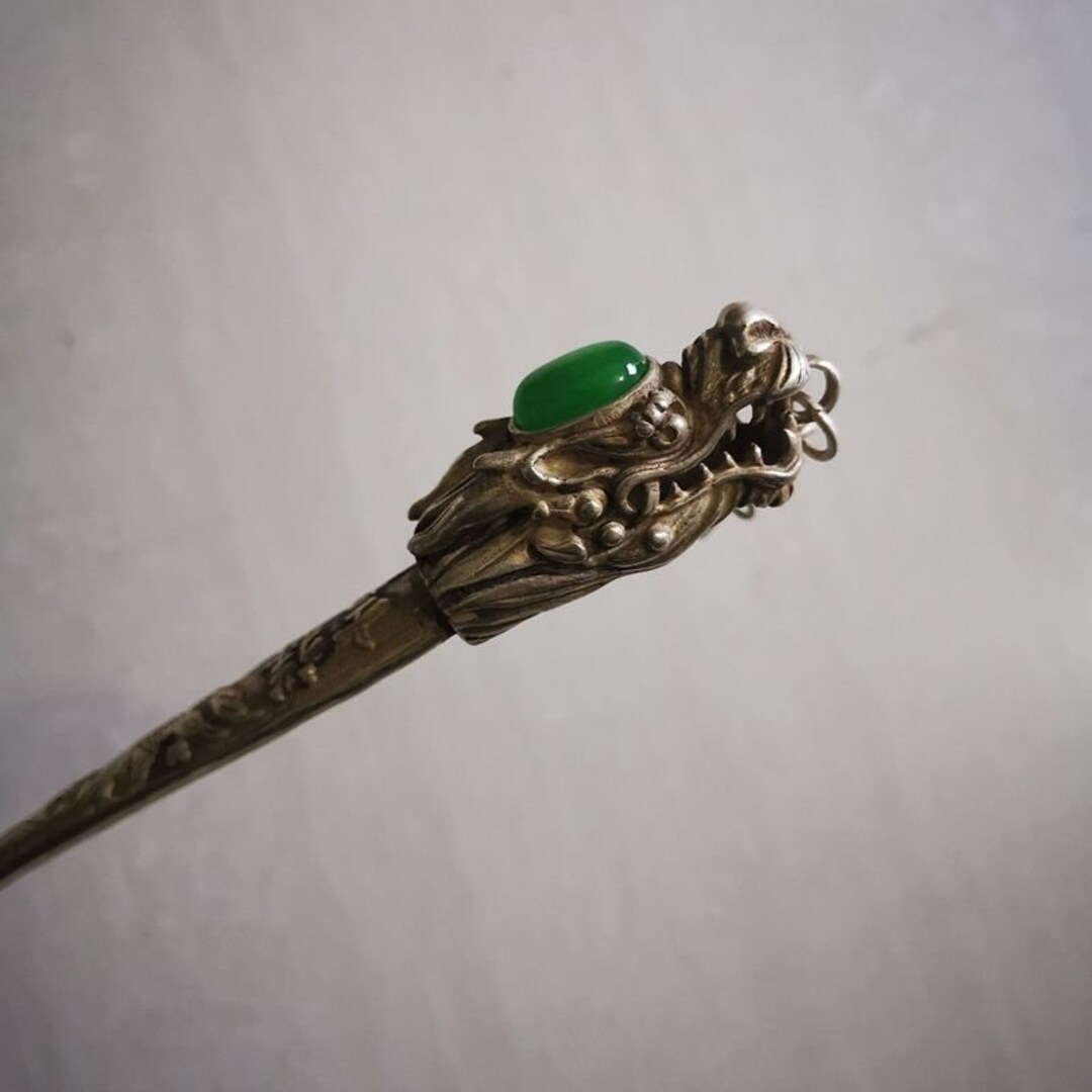 Collection Pure Hand-carved Dragon Pattern Inlaid Gems Hairpin Women ...