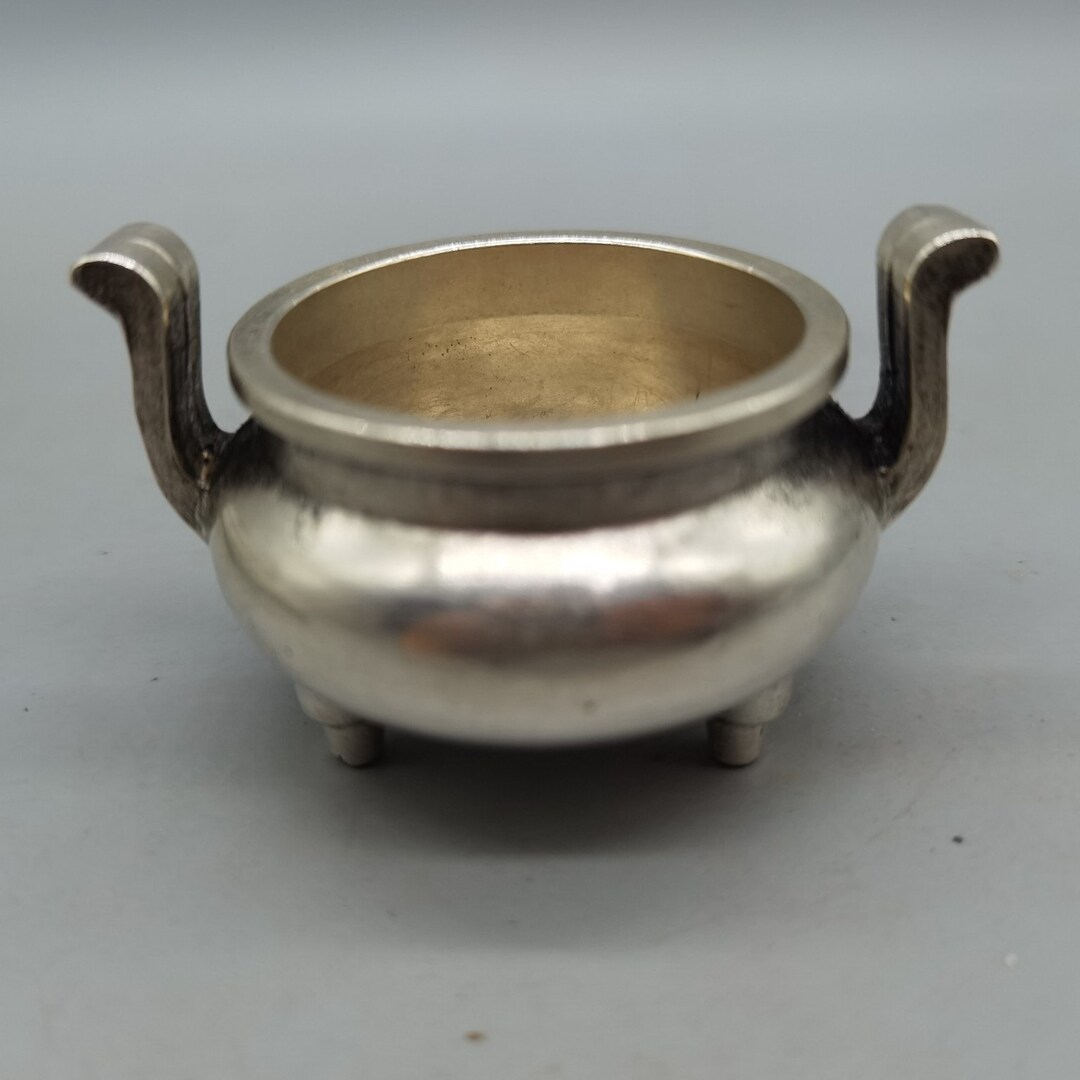 Chinese Antique White Copper Small Incense Burner Statue,pure Hand ...