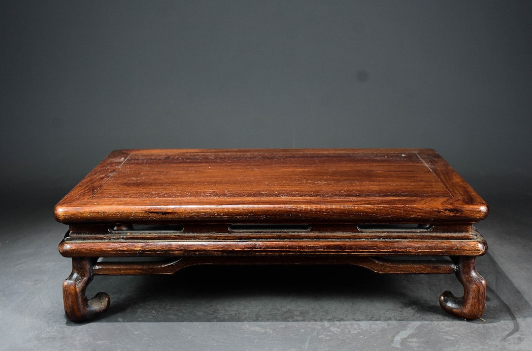 Chinese Pure Hand-carved Natural Rosewood Curved Leg Tea Table Statue ...