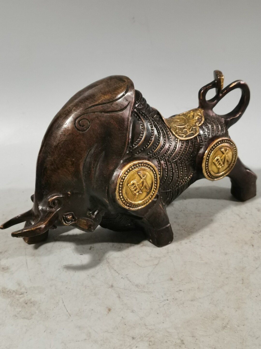 Chinese Antique Pure Hand-carved Pure Copper Gilt Zodiac Ox Statue ...