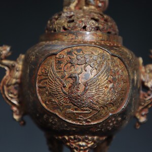 Chinese Antique Pure Copper Hand-carved Phoenix Pattern Statue Incense ...